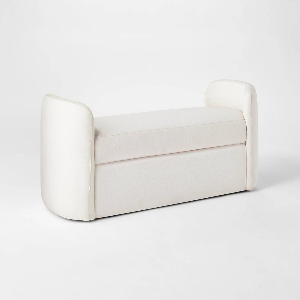 Springdell Rounded Bench Off-White Linen: Velvet Upholstery, Metal ...